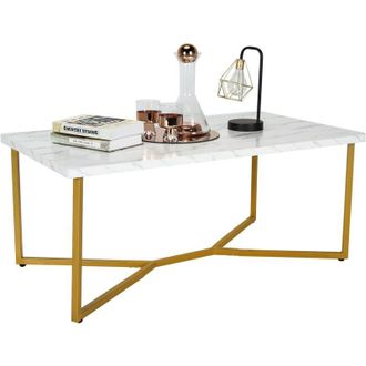 Costway Costway - Table Basse Imprim&eacute;e Marbre 107 x 60 x 45.5 cm (l x l x h) Moderne Pi&egrave;tement M&eacute;tal Dor&eacute; avec Patins Ajustables pour Salon
