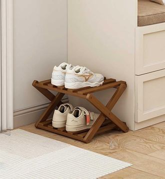 Generic Faltbares Schuhregal Schmaler Schuhständer Platzsparender Holzständer Aus Bambus Umweltfreundlich - Organizer Stabil Für Flur Eingangsbereich Kein Auf
