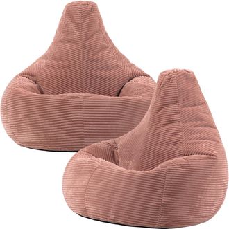 Icon Brand Dalton Sitzsack Cord, Rosa, 2er-Pack, Gaming Sitzsack Erwachsene mit F&uuml;llung, Bean Bag, Cord Sessel, Lounge Sessel, Lounge Stuhl, Schlafzimmer, Wohnzi