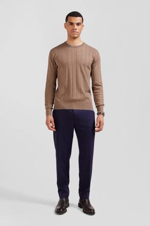 Eden Park Pull Col Rond En Coton Et Cachemire Marron Coupe Regular
