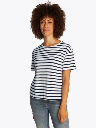 Tommy Hilfiger Kurzarmshirt MODERN CO LINEN C-NK SS mit Streifenmuster,k&uuml;hlendes Premium Leinen
