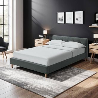 M&S Collection M&s - Lit 140x190 cm avec t&ecirc;te de lit en tissu anthracite et pieds bois