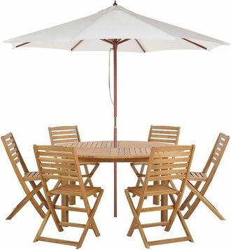 Beliani Gartenm&ouml;bel Set 6-Sitzer TOLVE mit Schirm (12 Optionen) Akazienholz Braun