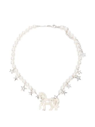 Yvmin Pony Star Pearl Chain Necklace Silver 925 Plated 18K Gold