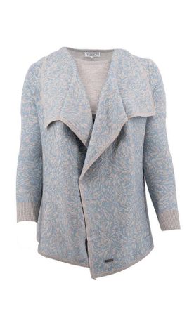 Passioni Cardigan Twinset mit blauem und grauem Blumen-Jacquard-Strick