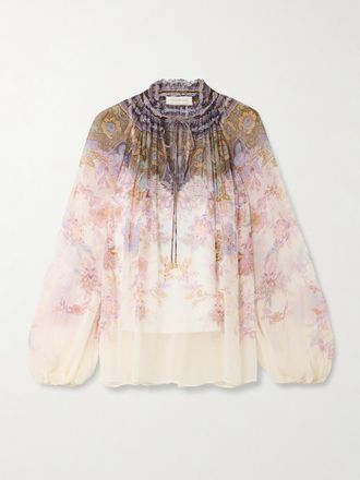 Zimmermann Blouse En Mousseline Imprim&eacute;e &Agrave; Fronces Luna - Multicolore