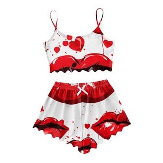Generic Ensemble de v&ecirc;tements de nuit pour femme Saint Valentin Simple Chemise de nuit Baggy Nuit Doux V&ecirc;tements de nuit Mignon Ventre Nu Cami Top et Short av