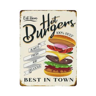 Hdadwy Metall-Blechschild Hot Burgers Always Fresh Vintage Blechschild Wanddekoration Landhaus Küche Zuhause Garage Dekor 40,6 x 30,5 cm