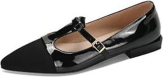 Generic Ballerines T-Strap élégantes pour Femmes Bout Pointu Bicolore Faciles à Enfiler Confortables Bureau Travail Quotidien Décontractées Mode,Noir,38.5 EU