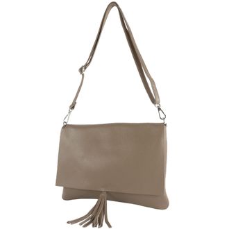 modamoda.de T241 - ital. Leder Clutch Umhängetasche Medium, Farbe:Dunkeltaupe