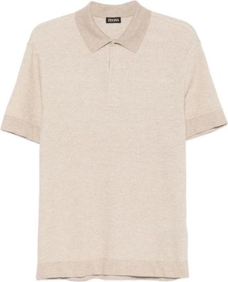 Ermenegildo Zegna Homme, Tops, Beige, Taille: 3XL Polo en coton/lin/soie