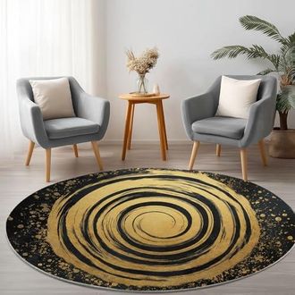 Generic Noir Et Or Tapis Rond Abstrait - 150 cm Lavable Doux et antid&eacute;rapant Tapis, Texture &Eacute;l&eacute;gante en Spirale Impression pour Chambre &agrave; Coucher Salon Vestib