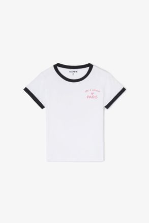Ganni Baby Fit T-shirt blanc Paris Club Coton biologique - Taille L - Pour Femme