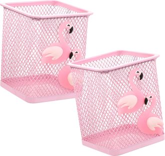 SOLUSTRE 2stücke Metall Flamingo Stiftehalter Quadratisch Mesh Stifthalter Mit Glatter Oberfläche Und Abgerundeten Kanten Vielseitiger Stifte Organizer Für Bür