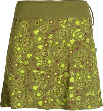 vishes Alternative Bekleidung - Kurzer Damen Hippie Bl&uuml;mchen-Rock aus Baumwolle mit Taschen Olive 44-46