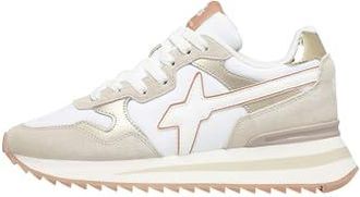 W6YZ Baskets en Tissu Technique et su&egrave;de, Blanc-Beige 36