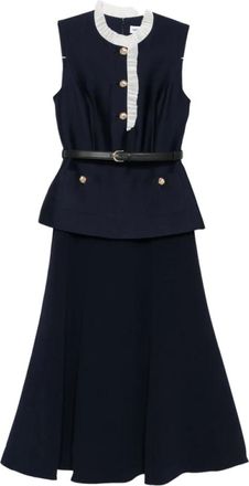 Self Portrait Femme, Robes, Bleu, Taille: 40 FR Ruffle-Trim Belted Dress