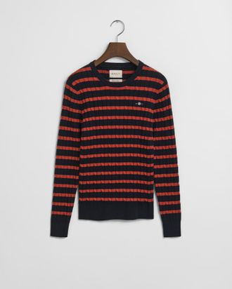 GANT Damen Gestreifter Zopfstrick Rundhalspullover (XXXL) MODERN RUST