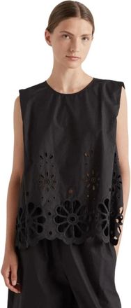 Meimeij Femme, Tops, Noir, Taille: 44 FR Blusa girocollo orlo smerlato in sangallo