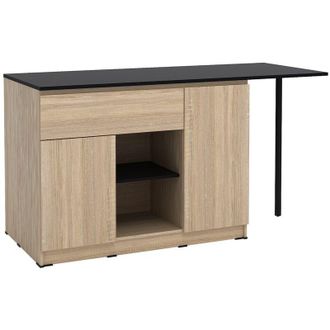 Vente-Unique Vente-Unique - Ilot central de cuisine 169.8x90.5x70 cm - 2 portes, 1 tiroir, 2 niches - Panneau de particule naturel et noir - Charge max 35 kg
