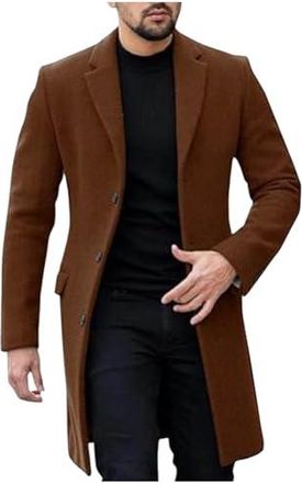 Generic Manteau dhiver pour homme style veste mode beau long manteau en laine confortable chaud doux manteau, marron, XXL