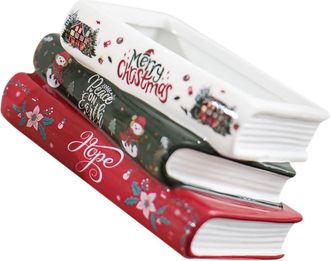 Garneck Weihnachtlicher Buch Übertopf aus Keramik mit Abflussloch Einzigartiger Dekorativer Pflanzer für Innenräume Stapelbar Vielseitig als Blumen oder Pflan
