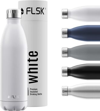 FLSK Trinkflasche - Premium Edelstahl Thermosflasche - 100 % auslaufsicher & kohlens&auml;uregeeignet - h&auml;lt 24 h kalt & 18 h hei&szlig; - BPA-frei (white, 750 ml)