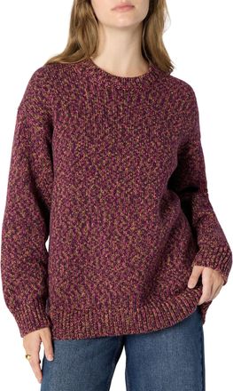 Amazon Essentials Damen Oversize-Pullover mit Rundhalsausschnitt und mehrfarbigem, schwerem Stoff, Burgunder Meliert, XXS