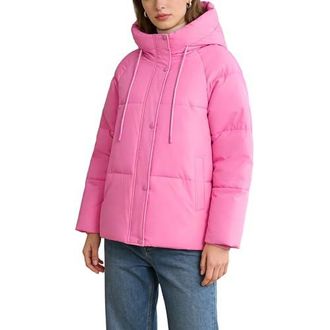 Generic Doudoune matelass&eacute;e &agrave; capuche pour femme, manches longues, fermeture &eacute;clair, manteau dhiver chaud et matelass&eacute; avec poches, rose, taille XX-Large