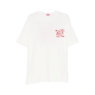Kenzo Homme, Tops, Blanc, Taille: XL T-shirt &agrave; Manches Courtes et Col Rond