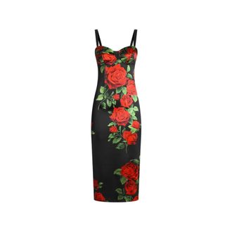 Dolce & Gabbana Rosenprint-Midikleid - - Dresses - Damen - Mehrfarbig - M