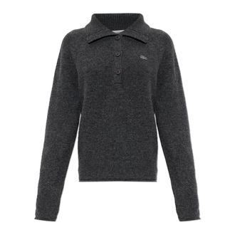 Lacoste Woll-Pullover mit V-Ausschnitt - - Knitwear - Damen - Grau - L