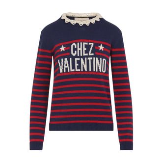 Valentino Blauer Baumwollpullover Elegant Stilvolles Schichten - - Knitwear - Damen - Mehrfarbig - S