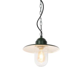 QAZQA Moderne Au&szlig;enH&auml;ngelampe I Pendellampe I Pendelleuchte dunkelgr&uuml;n IP44 - Kansas I Au&szlig;enbeleuchtung - Stahl Rund - LED geeignet E27