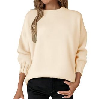 Generic Pull tricoté à col rond pour femme avec joli noeud imprimé pour femme, décontracté, ample, manches longues, vêtements dautomne et dhiver, Z05-jaune, L
