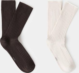 Mango Lot 2 paires de chaussettes c&ocirc;tel&eacute;es coton marron - Homme - 40-42 - MANGO MAN