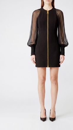 Balmain Jersey-Etui-Minikleid mit Puff&auml;rmeln und Rundhalsausschnitt
