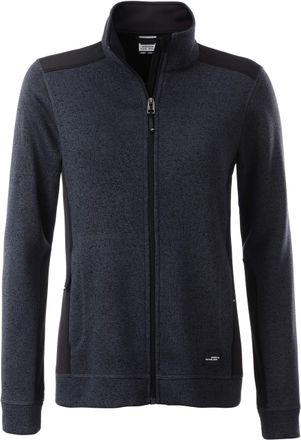 James & Nicholson Damen Knitted Workwear Fleece Jacke, Blau (Carbon-Melange/Black), 48 (Herstellergr&ouml;&szlig;e: 4XL)