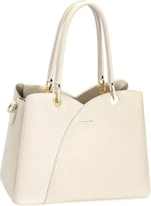David Jones Sac &agrave; main Femme Ville - Similicuir - 3 Compartiments - Taille Moyenne - Bandouli&egrave;re amovible - Classique Chic Soir&eacute;e El&eacute;gant (Almond Milk)