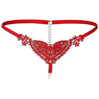 Generic ROYIYI String Femme Sexy Chic Femmes Creusées Dentelle Culottes String Perles Massage Slip Taille Basse Fesse sous Vêtements Féminins Lingerie Slip Pe