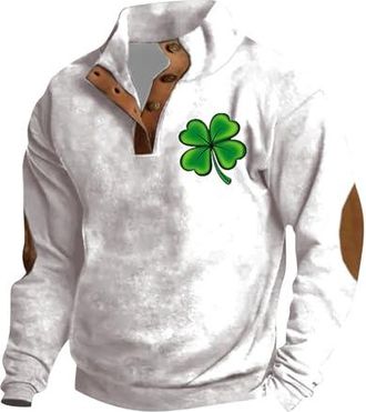 Generic HUIFUAO Sweat-shirt de la Saint-Patrick pour homme Trèfle vert irlandais Col montant Manches longues St Patrick Vêtements de course, A01 blanc, XL