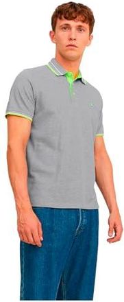 Jack & Jones Jjepaulos Polo SS Noos, Gris Clair chiné/détail : Fluo, XXL Hommes