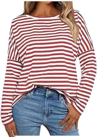 Generic Tunique d&eacute;t&eacute; ray&eacute;e &agrave; manches longues pour femme - Coupe ample - Mignon - Basique - D&eacute;contract&eacute; - Tendance - Col rond - Tendance - &Agrave; porter avec des le