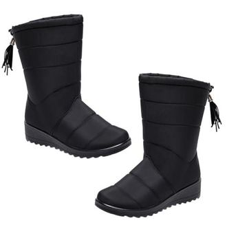 Holibanna mollet Femme Fourr&eacute;es Chaudes Imperm&eacute;ables &agrave; Talon &Eacute;pais avec Pompon Bottines Neige Styl&eacute;es Antid&eacute;rapantes pour Hiver
