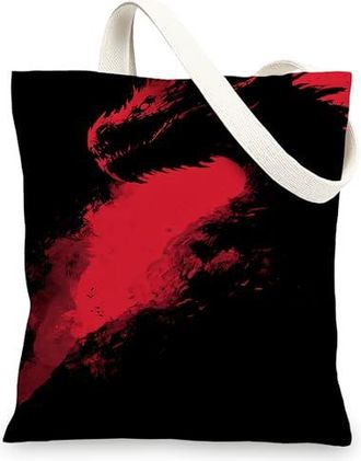 Generic Sac fourre-tout en toile motif dragon, sacs de courses réutilisables, audacieux, modernes, légers et lavables avec bandoulière, Rouge, 13x15 Inch