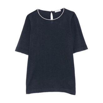 Brunello Cucinelli Monili-Besatz Kaschmir-Top - - Knitwear - Damen - Blau - XS