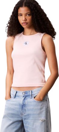 Calvin Klein Damen Tank Top Woven Label Cotton Rib mit Logo, Rosa (Cloud Pink), XS