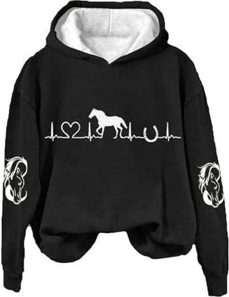 Generic Pull en Femme Chevaux Battement de Coeur des Chevaux Amateurs de Capuche Décontracté Sweat à Capuche Décontracté à Manches Longues Chemise Imprimée Do
