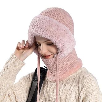 Generic Bonnet 3 en 1 pour femme, bonnet dhiver chaud tricot&eacute; avec &eacute;charpe et couvre-visage, chapeau thermique coupe-vent pour temps froid, id&eacute;al pour la marc