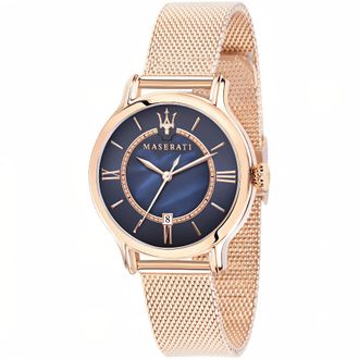Maserati Epoca Damenuhr mit blauem Perlmutt-Zifferblatt und Ros&eacute;gold-Finish